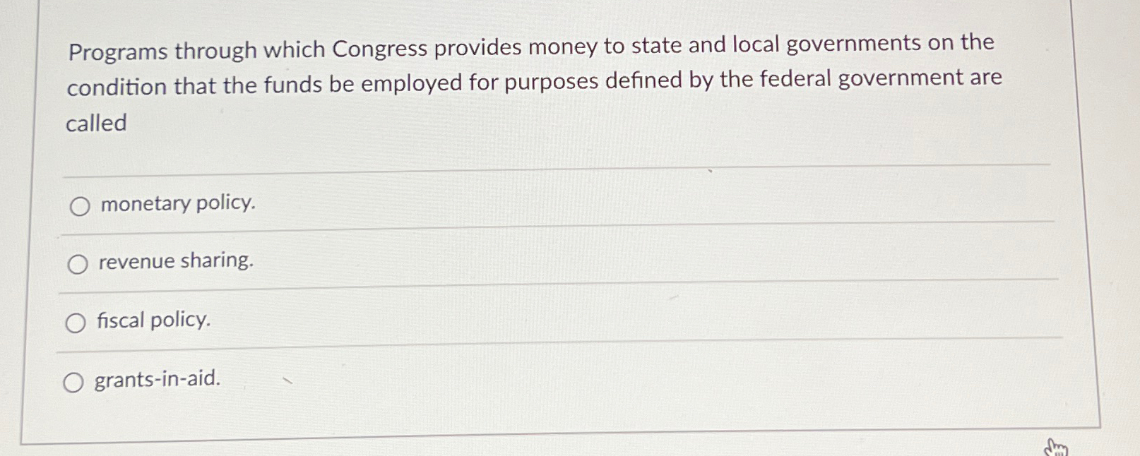 Solved Programs through which Congress provides money to | Chegg.com