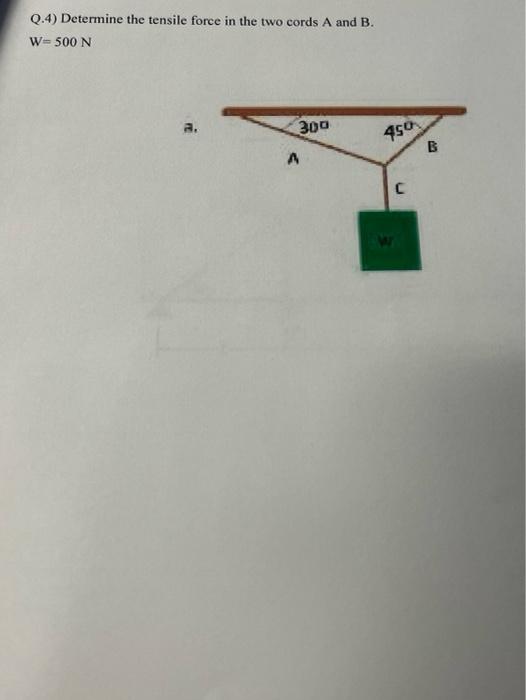 Solved determine the tensile force in the two cords A and B | Chegg.com