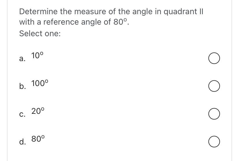 Solved Determine the measure of the angle in quadrant II | Chegg.com