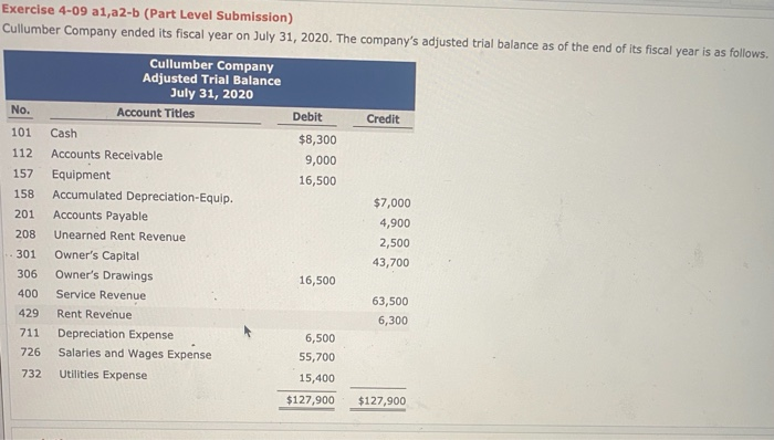 Solved Exercise 4-09 a1, a2-b (Part Level Submission) | Chegg.com