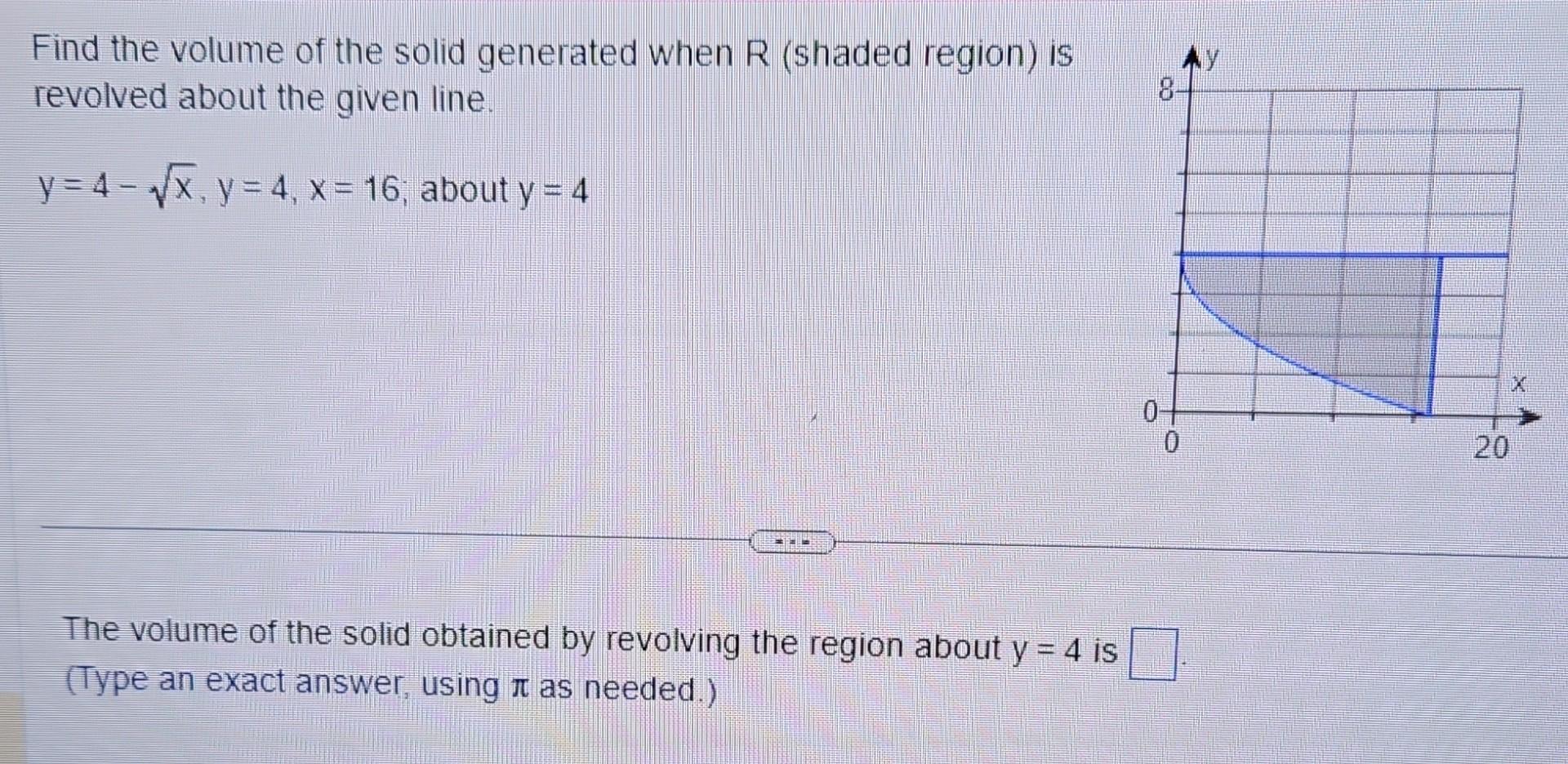 Solved Find the volume of the solid generated when R (shaded | Chegg.com