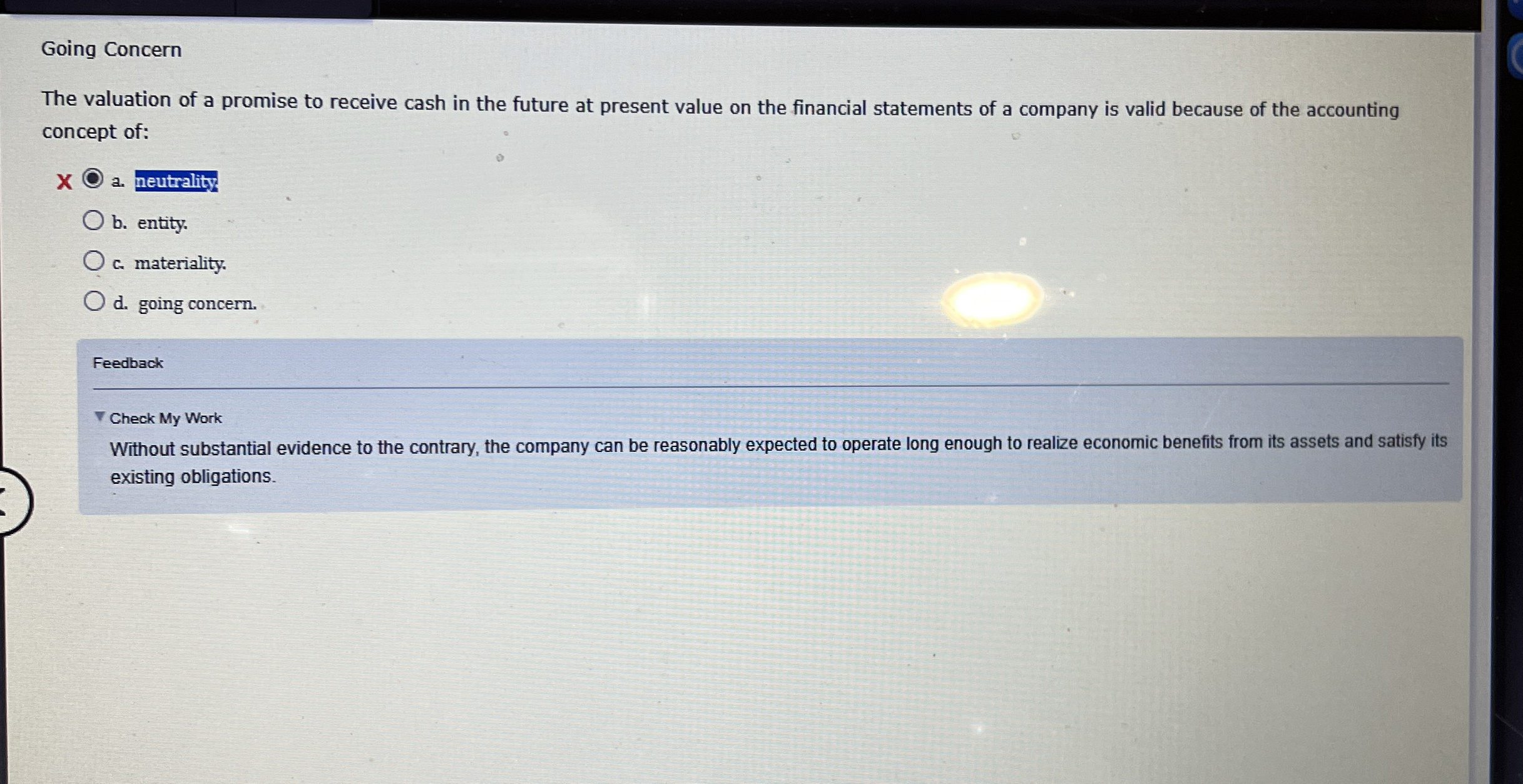 Solved Going ConcernThe valuation of a promise to receive | Chegg.com