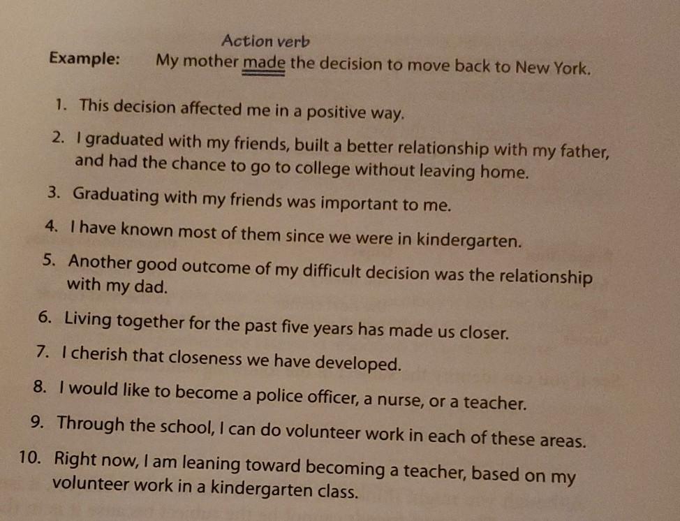 PRACTICE 15-1 Identifying the verb (action, linking, | Chegg.com