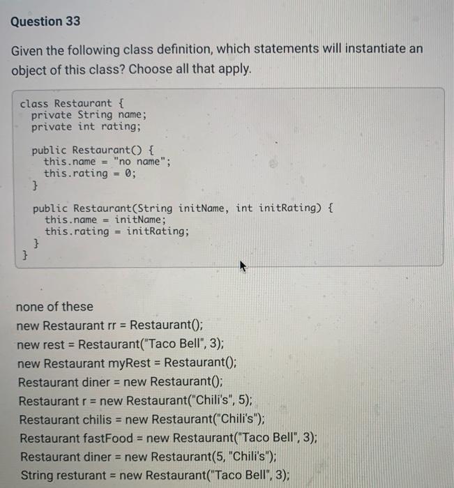Solved Question 29 Which of the following loops would | Chegg.com