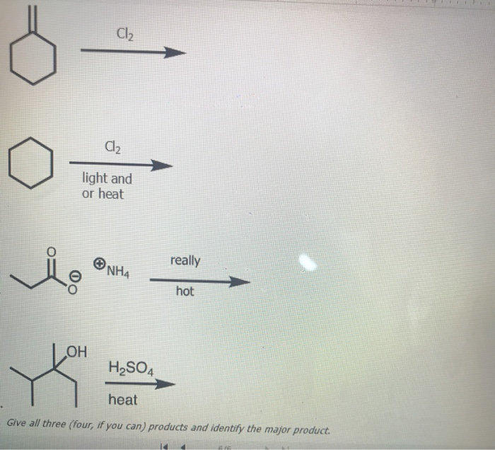 Solved ch Cl2 light and or heat really NHA hot ОН H2SO4 heat | Chegg.com