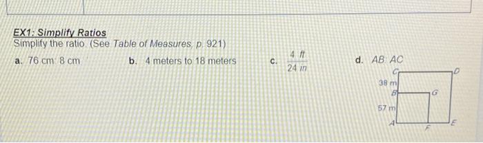 Solved EX1: Simplify Ratios Simplify the ratio (See Table of | Chegg.com