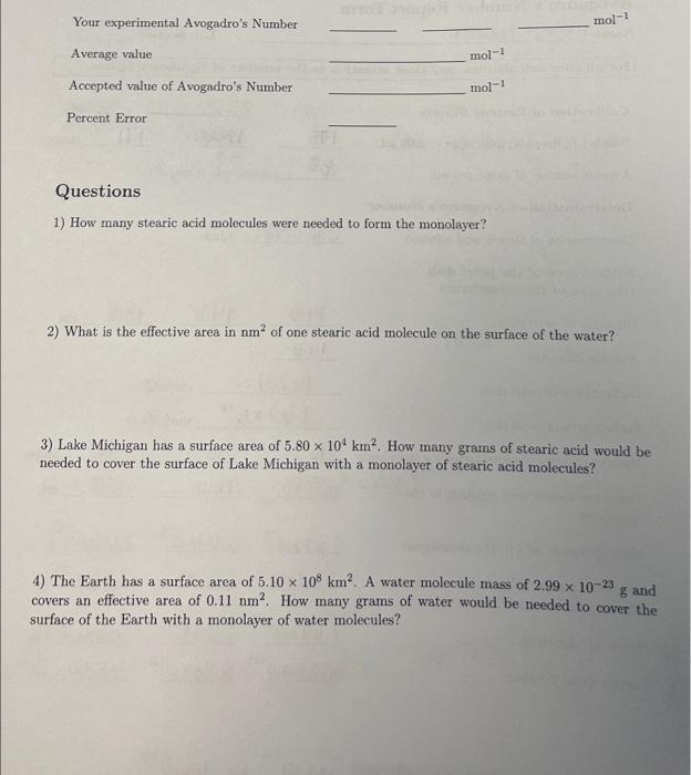 Your experimental Avogadro's Number Average value | Chegg.com