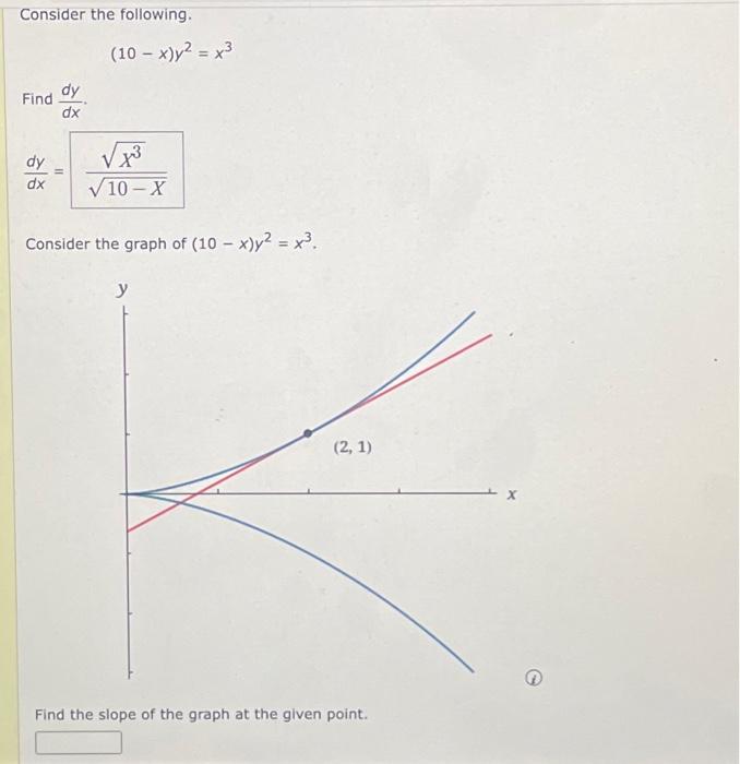 Solved Consider the following. Find dy dx (10 - x)y² = x³ | Chegg.com