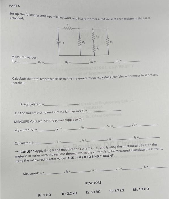 Solved Set up the following series-parallel network and | Chegg.com