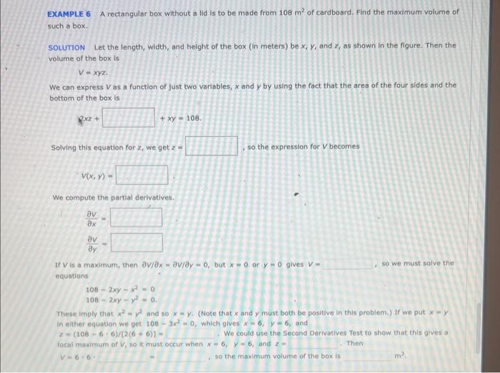 Solved EXAMPLE 6 A rectangular box without a lid is to be | Chegg.com