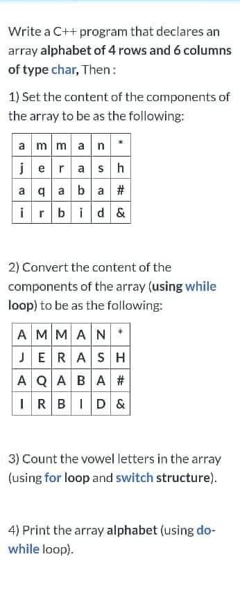 Solved Write a CH program that declares an array alphabet of | Chegg.com
