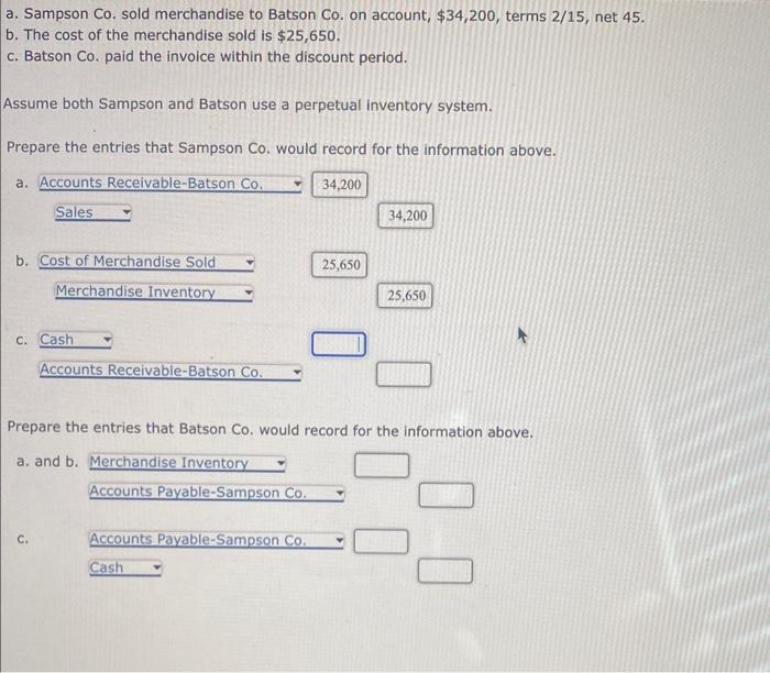Solved a. Sampson Co. sold merchandise to Batson Co. on | Chegg.com