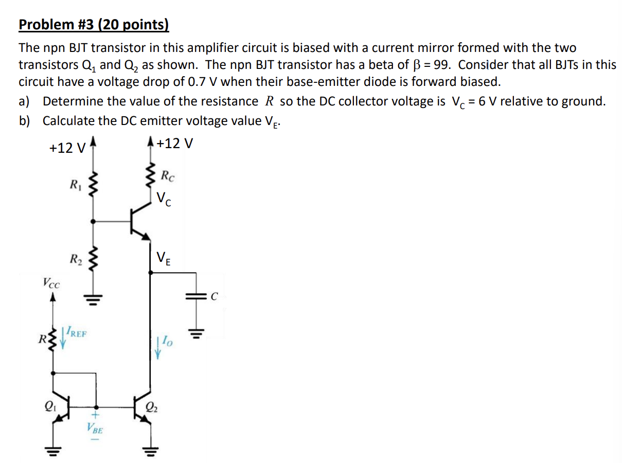 Problem \#3 (20 ﻿points)The npn BJT transistor in | Chegg.com