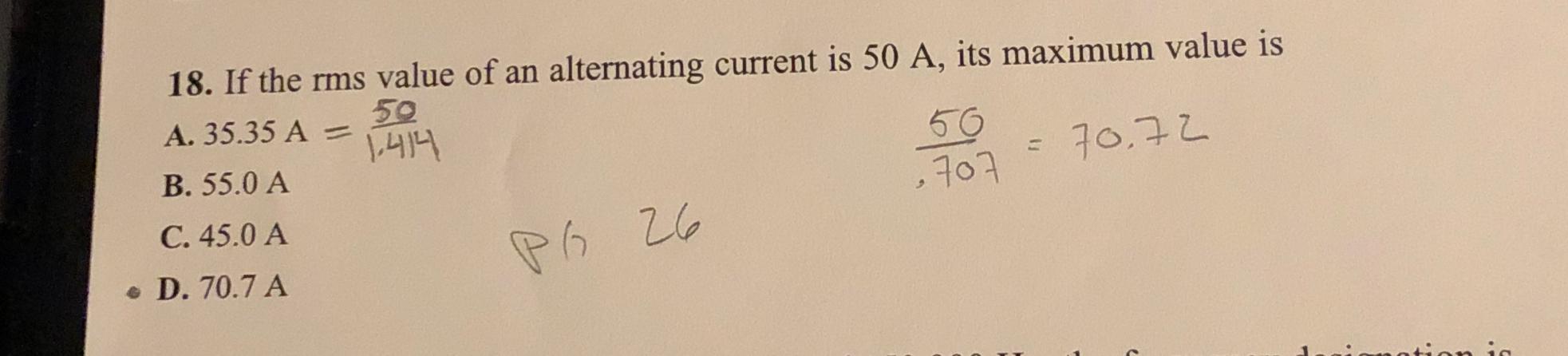 Solved If the rms value of an alternating current is 50A, | Chegg.com