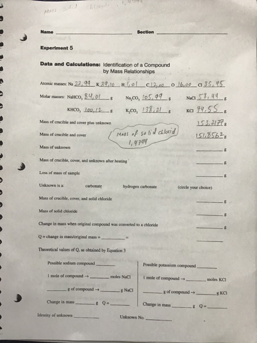 2 M Mass Name Section Experiment 5 1 Data and | Chegg.com