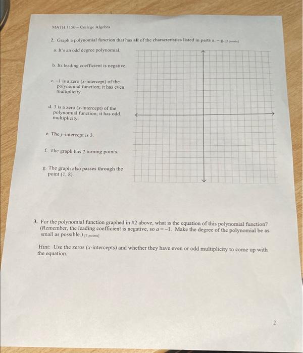 Solved MATH 1150 - College Algebra 2. Graph a polynomial | Chegg.com