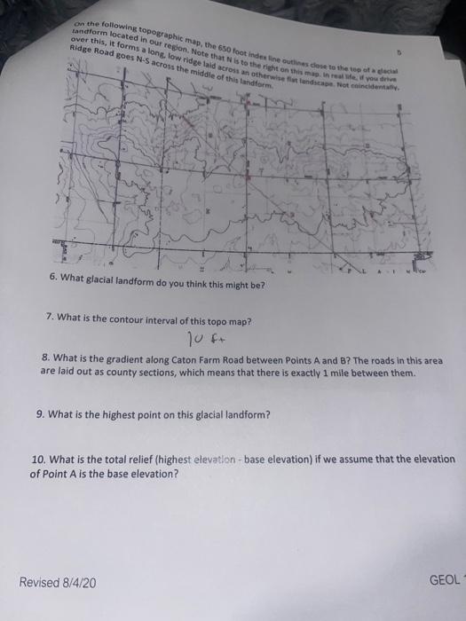 Solved On the following topographic map, the 650 foot index | Chegg.com