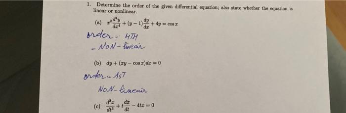 Solved 1. Determine the order of the given differential | Chegg.com