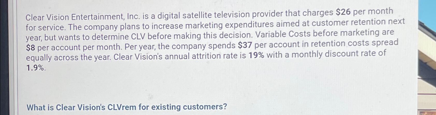 Solved Clear Vision Entertainment, Inc. is a digital | Chegg.com