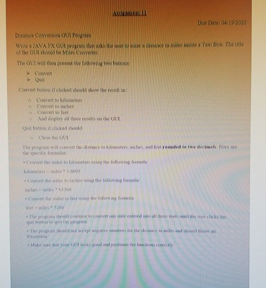 Solved Due Date: 04/19/2020 Distance Conversion GUI Program | Chegg.com