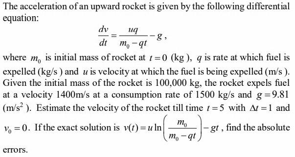 Solved The acceleration of an upward rocket is given by the | Chegg.com
