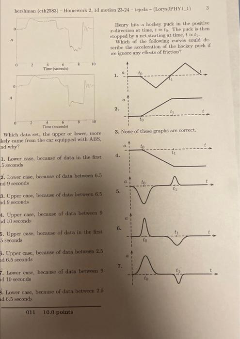 Solved bershman (eth2583)-Homework 2, 1 d motion | Chegg.com