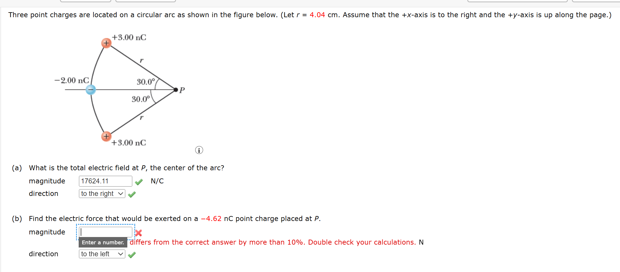 Solved Three point charges are located on a circular arc as | Chegg.com
