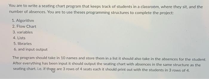Solved You are to write a seating chart program that keeps | Chegg.com