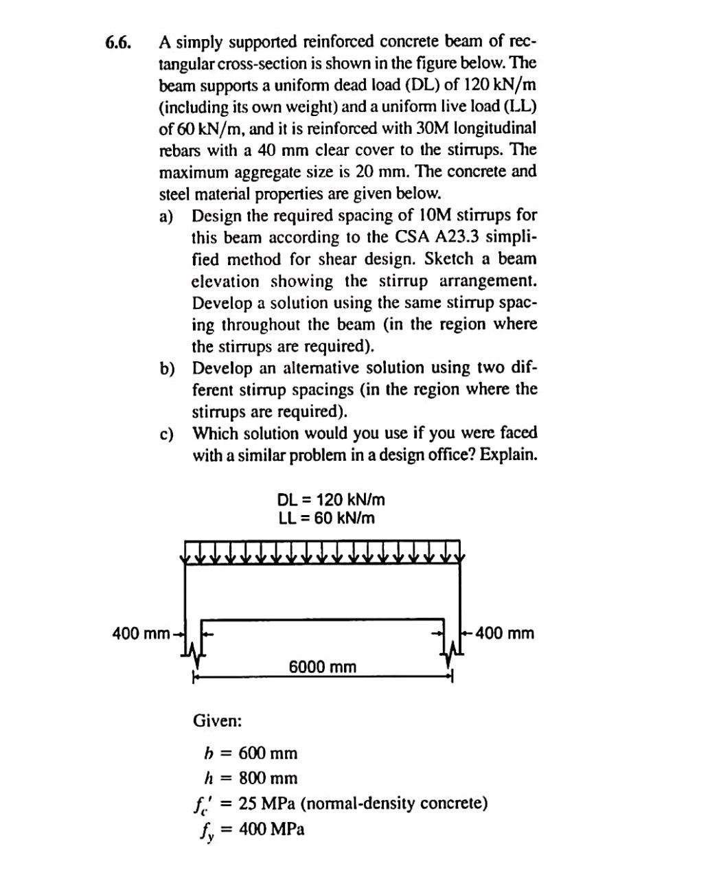Solved 6.6. A simply supported reinforced concrete beam of | Chegg.com