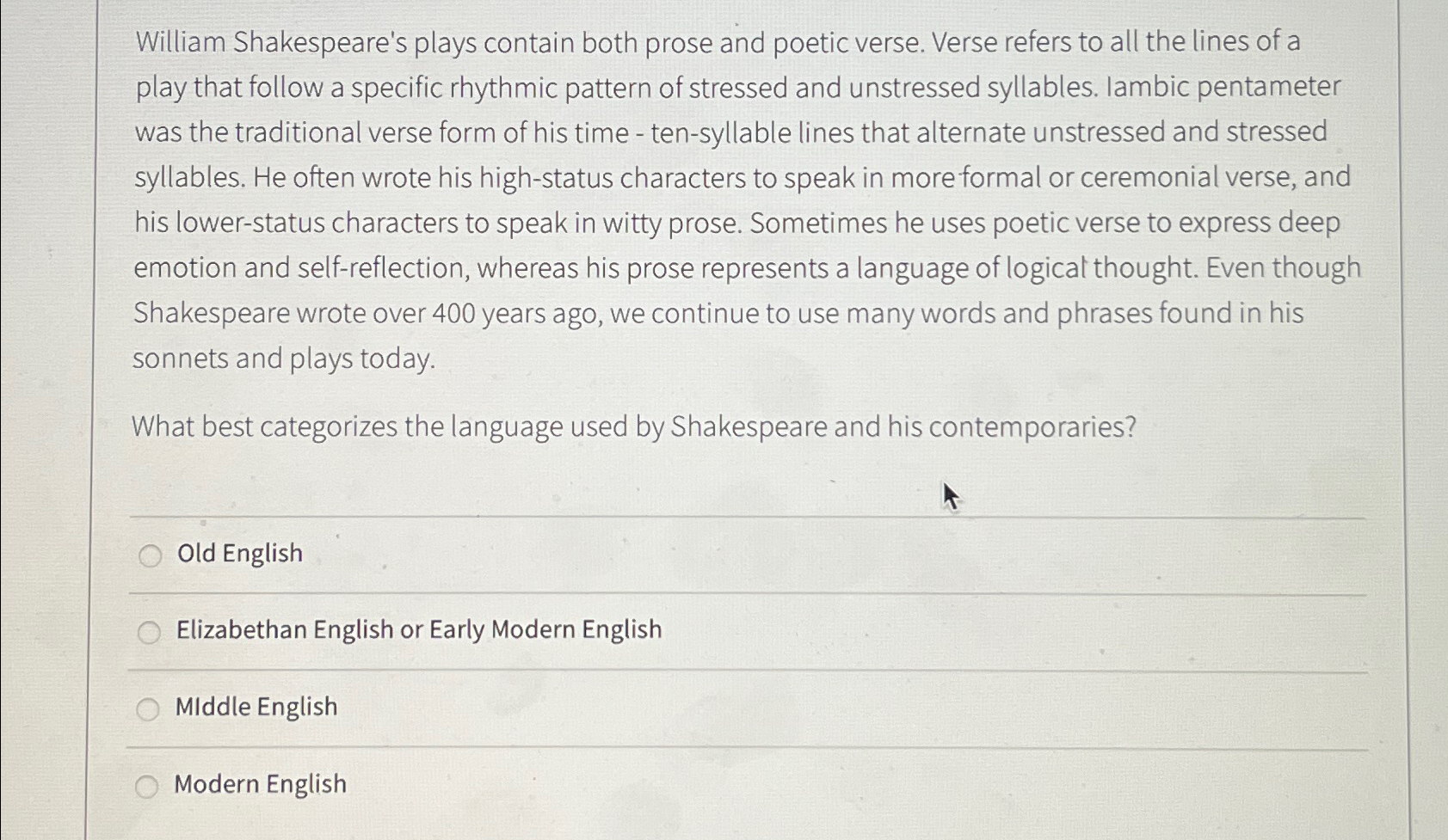 Solved William Shakespeare's plays contain both prose and | Chegg.com
