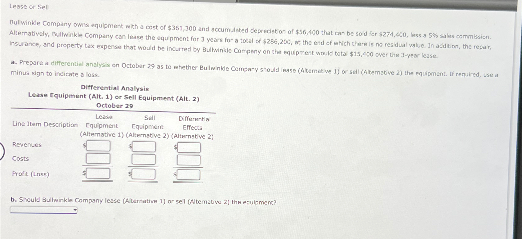 Solved Lease or SellBullwinkle Company owns equipment with a | Chegg.com