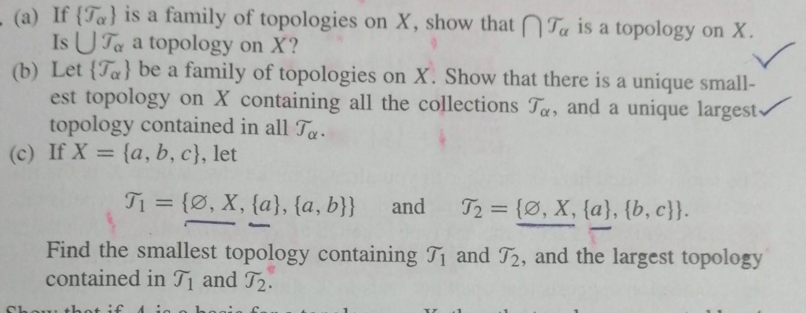 Solved If X={a,b,c}, let T1={∅,X,{a},{a,b}} and | Chegg.com