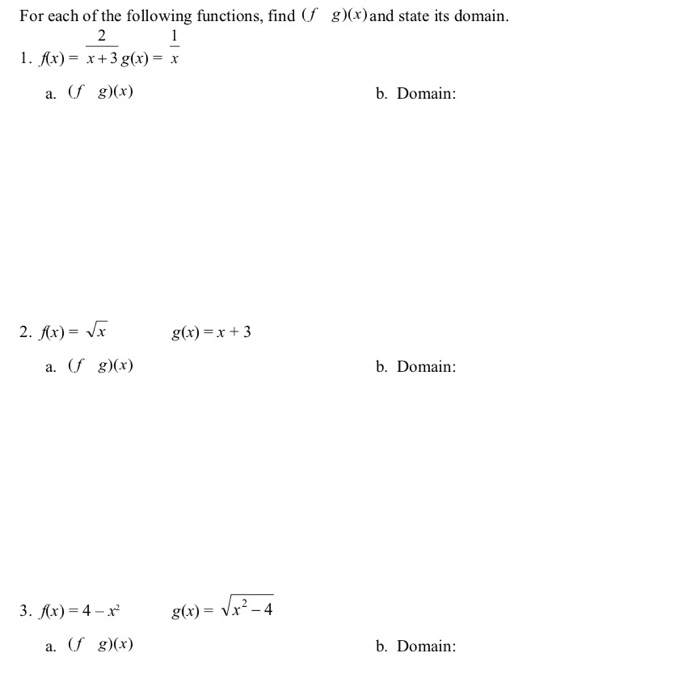 Solved For each of the following functions, find (f g)(x)and | Chegg.com