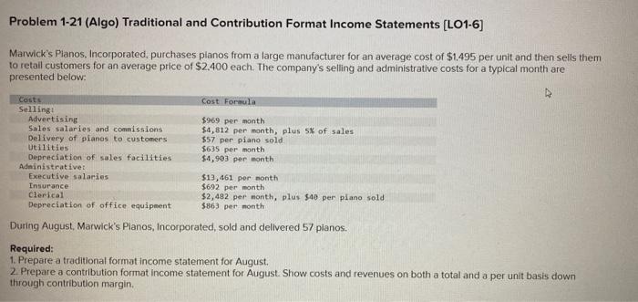 Solved Problem 1-21 (Algo) Traditional and Contribution | Chegg.com