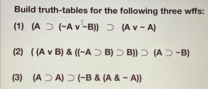 Build truth-tables for the following three wffs: (1) | Chegg.com
