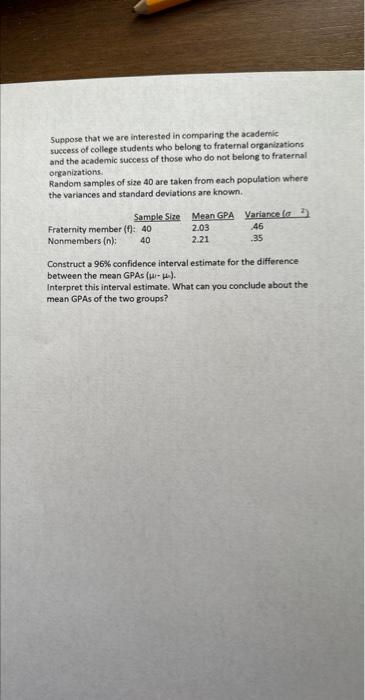 Solved Suppose that we are interested in comparing the | Chegg.com