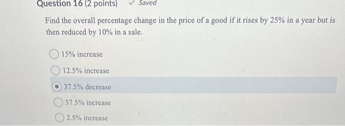 Solved Find the overall percentage change in the price of a | Chegg.com