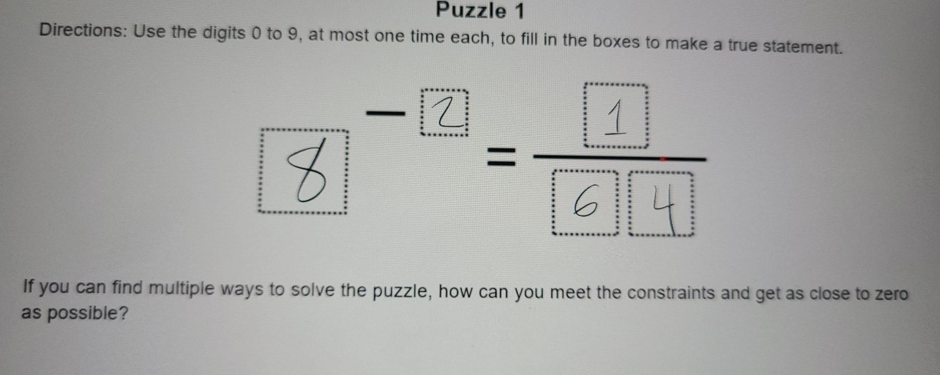 Solved Puzzle 1 Directions: Use the digits 0 to 9, at most | Chegg.com