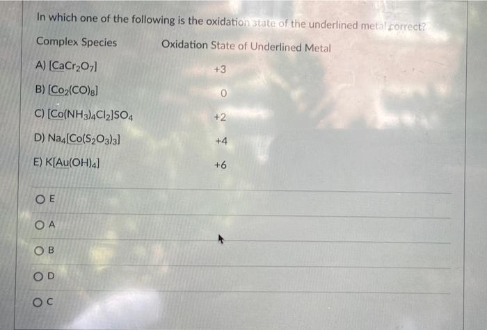 Solved In which one of the following is the oxidation state | Chegg.com