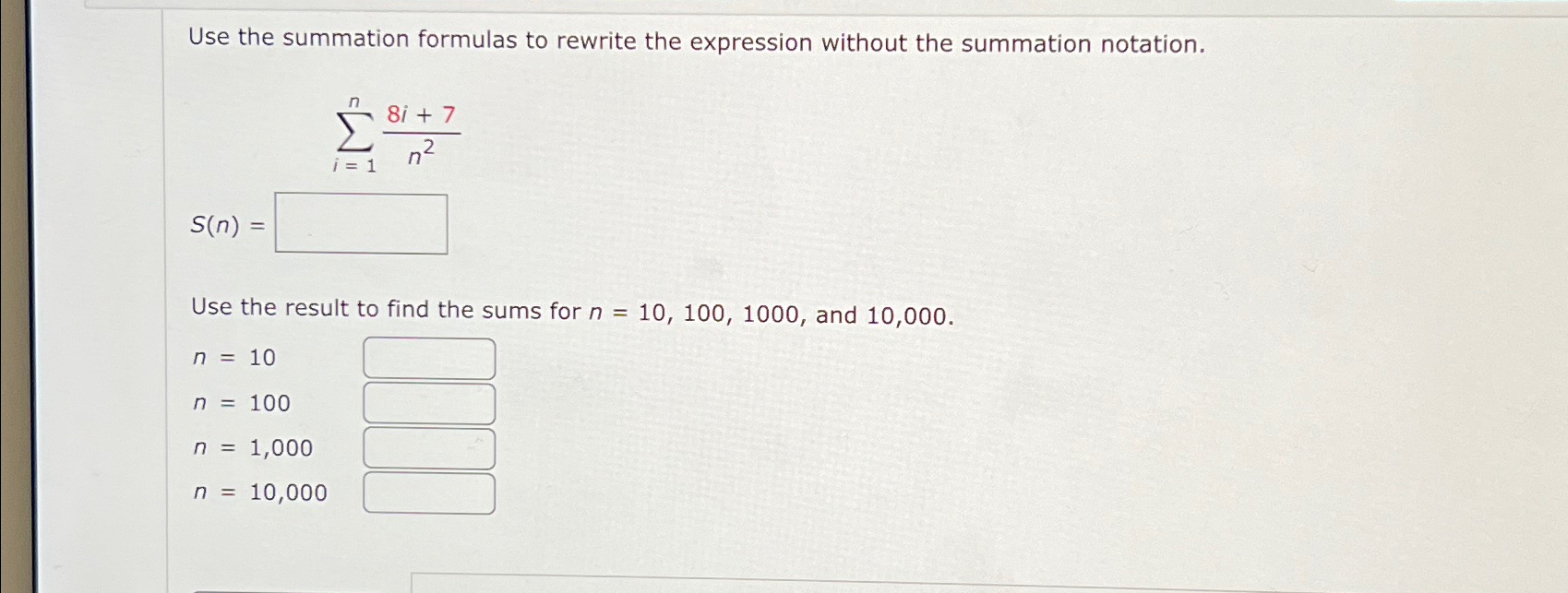 Solved Use the summation formulas to rewrite the expression | Chegg.com