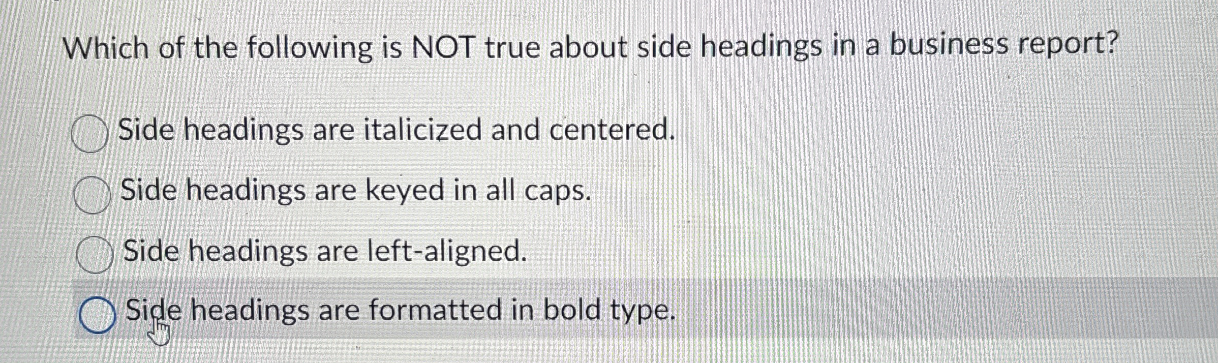 Solved Which of the following is NOT true about side | Chegg.com