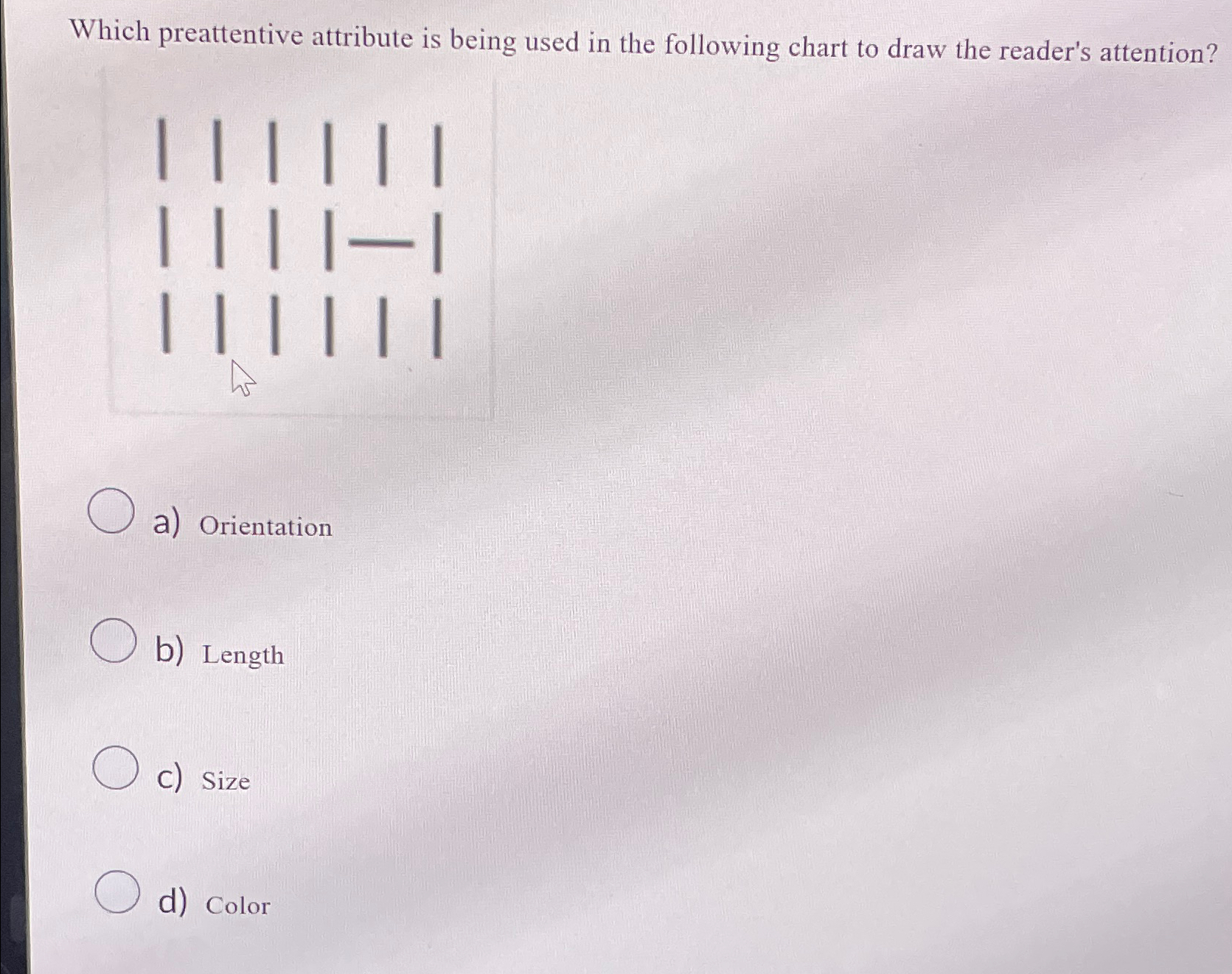 Solved Which preattentive attribute is being used in the | Chegg.com