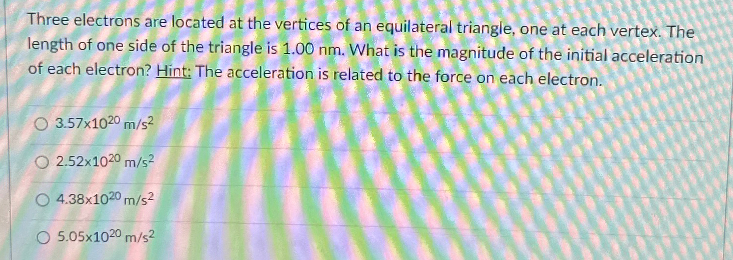 Solved Three electrons are located at the vertices of an | Chegg.com