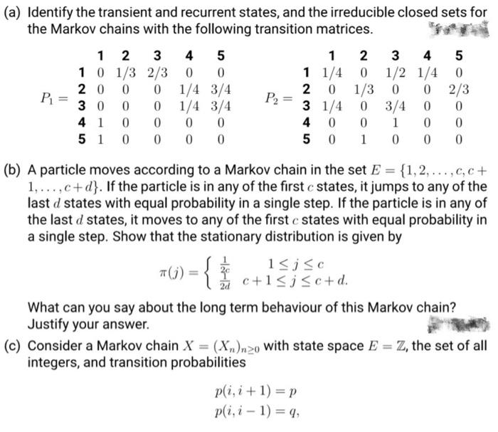 Solved (a) Identify the transient and recurrent states, and | Chegg.com