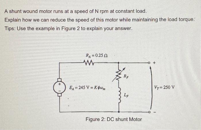 Solved A shunt wound motor runs at a speed of Nrpm at | Chegg.com