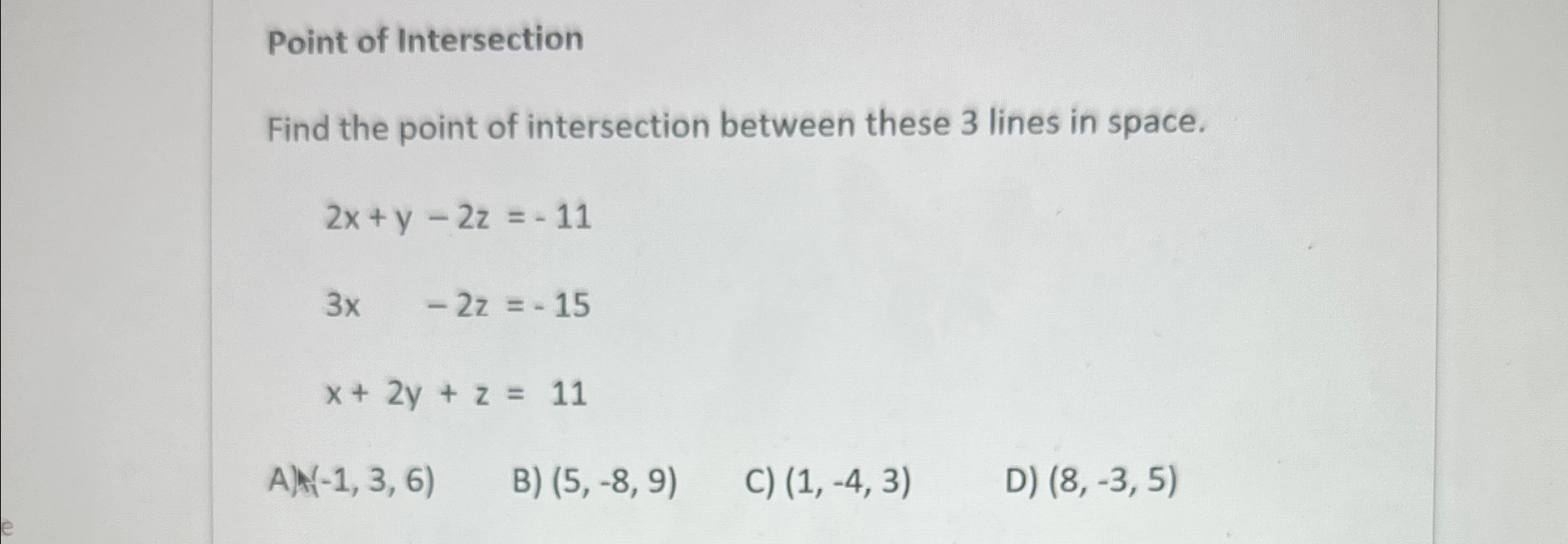 Solved Point of IntersectionFind the point of intersection | Chegg.com