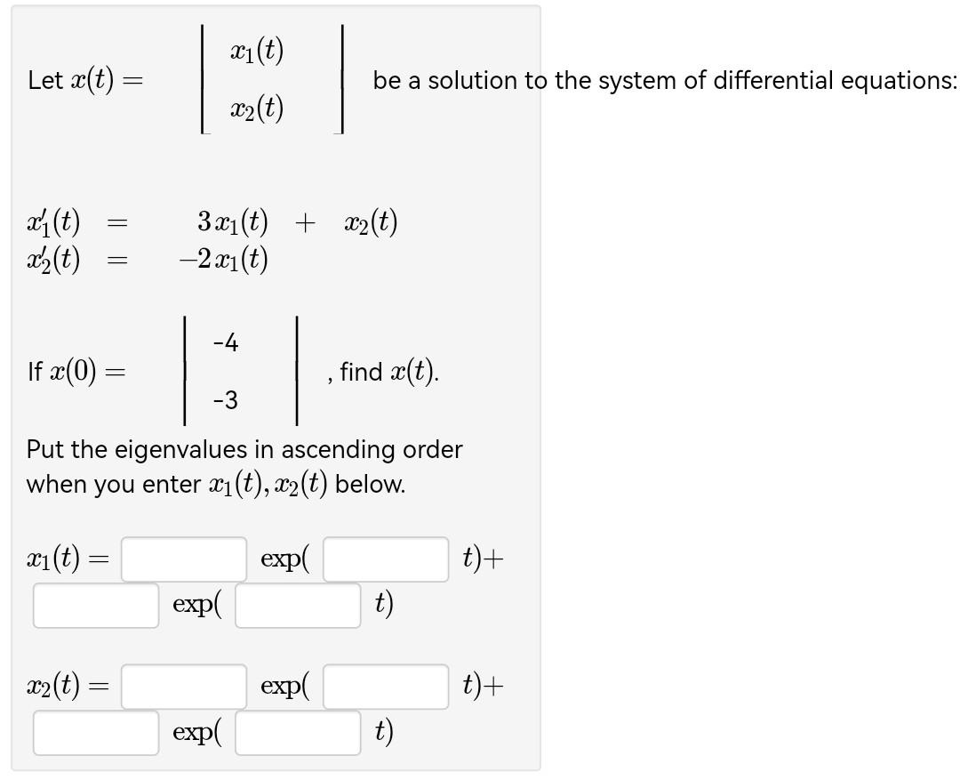 Solved Let x(t)=⌊x1(t)x2(t)⌋ be a solution to the system of | Chegg.com