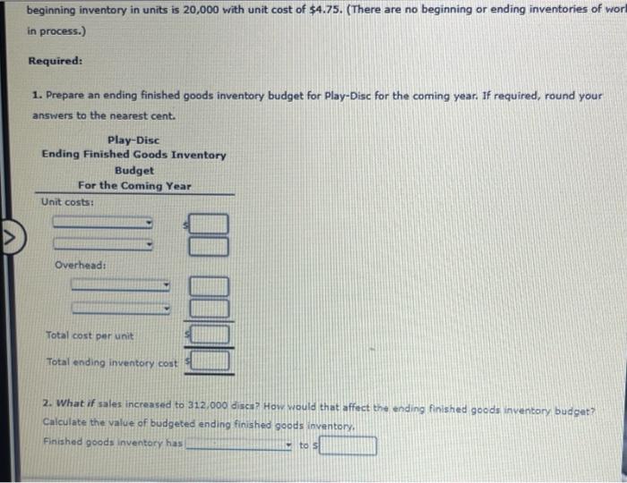 Solved Chapter 8 Homework Ending Finished Goods Inventory | Chegg.com
