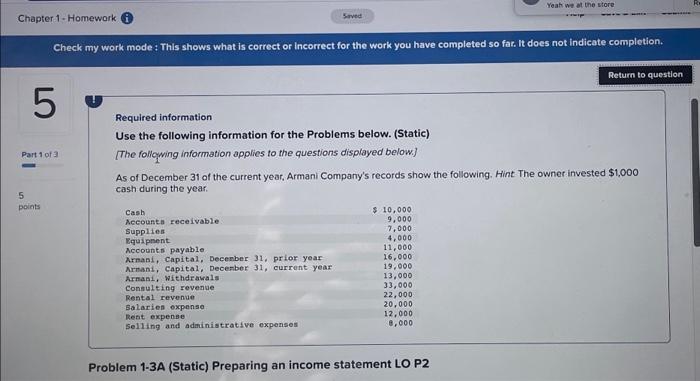 Solved Chapter 1 - Homework i LO 5 Part 1 of 3 5 points | Chegg.com