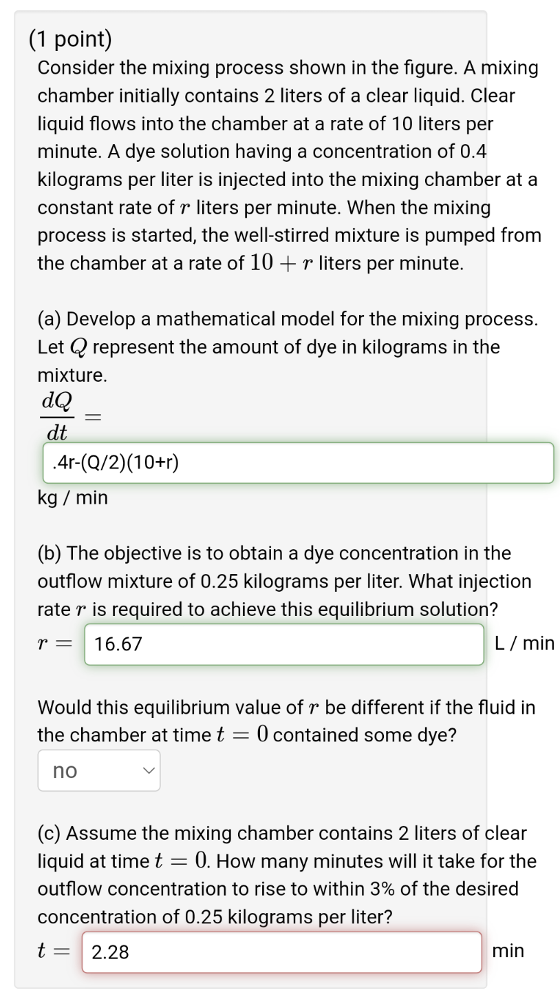 Solved (1 point) Consider the mixing process shown in the | Chegg.com